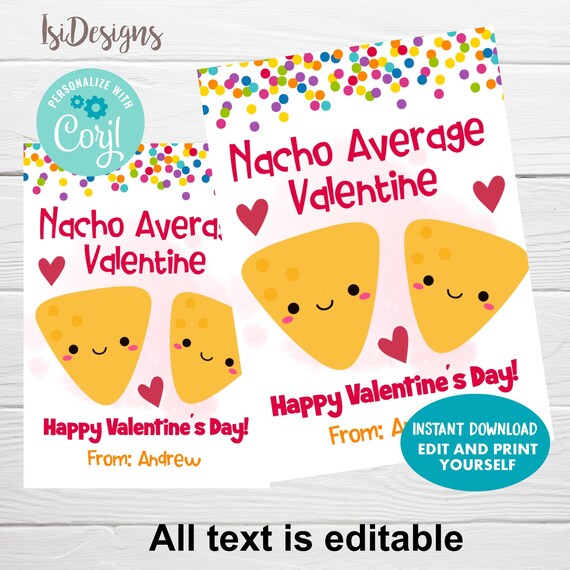 Editable Nacho Average Valentine Gift Tags, Valentine's Day ...