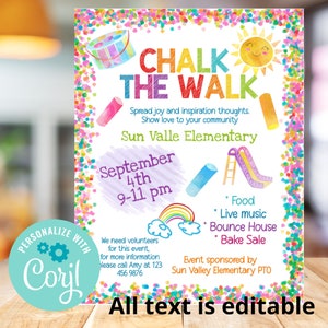 PTO, PTA Chalk the Walk Flyer, Editable School Fundraiser Event ...