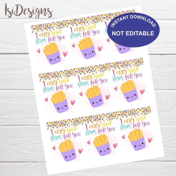 French Fries Valentine's Day Gift Tag, Instant Download, I only have ...