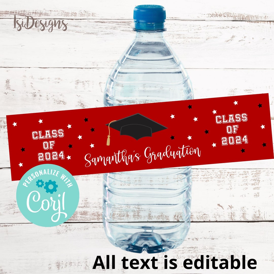 Editable Graduation Water Bottle Labels, College & High School ...