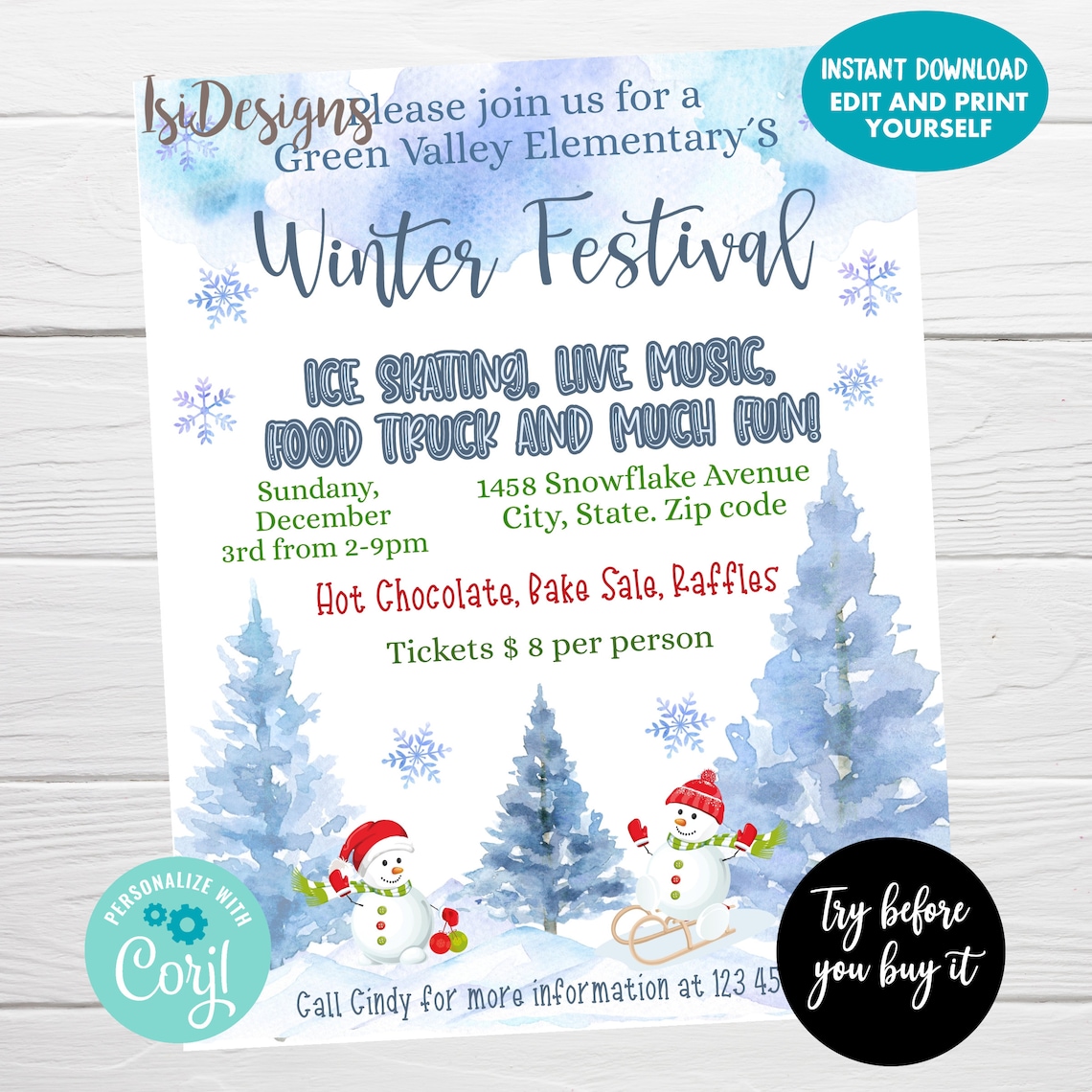 Winter Festival Editable Flyer Holiday PTA PTO Flyer Church | Etsy