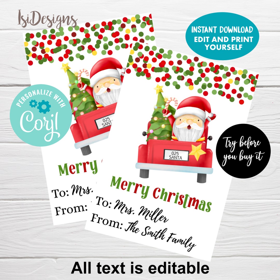 Editable Christmas Gift Tags, Santa Tags to From, Holiday Labels for ...