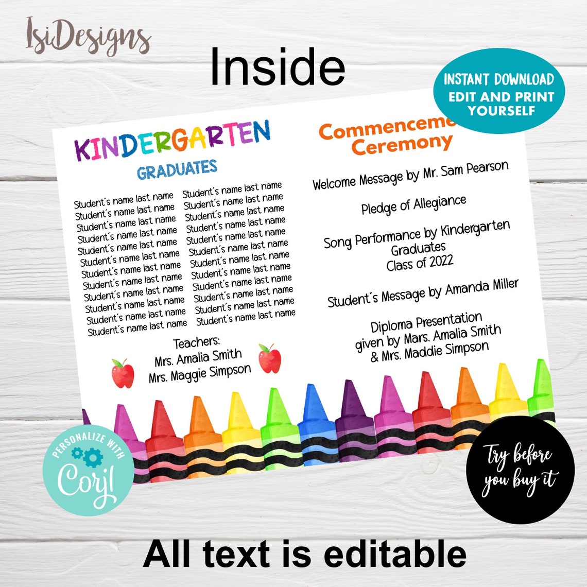 Graduation Ceremony Program Editable Template Kindergarten - Etsy