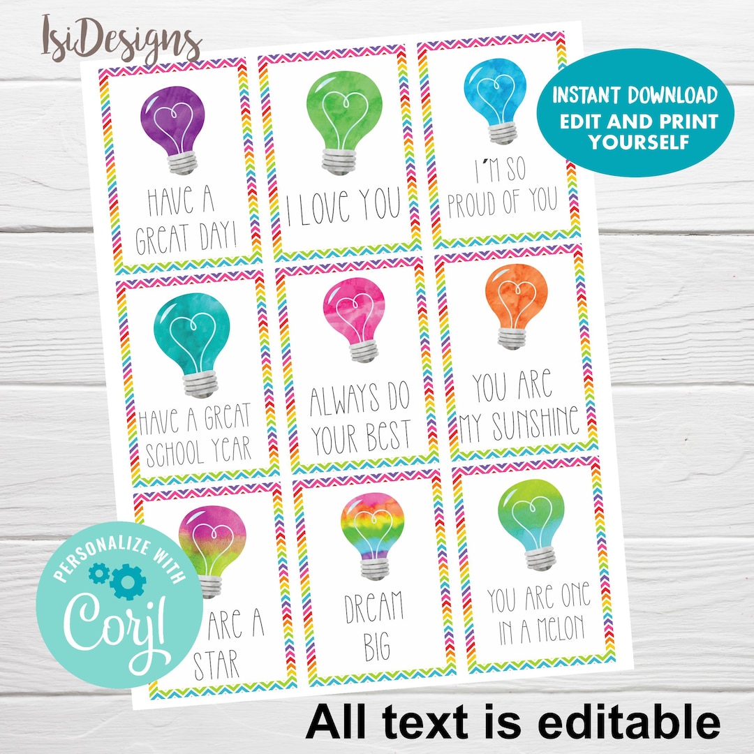 Inspiration Lunch Box Notes, Editable Notes for Kids, Instant Download ...