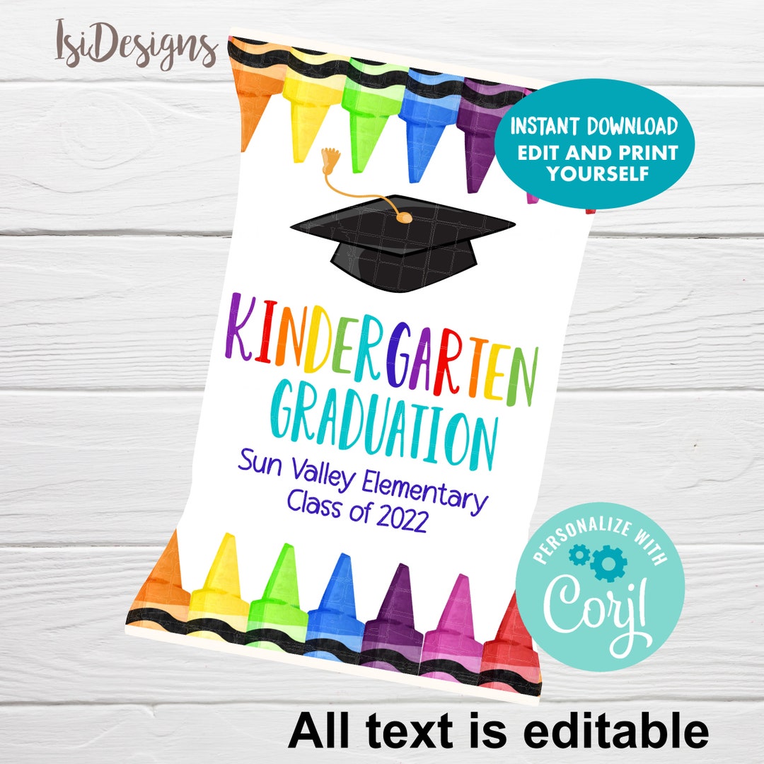 Kindergarten Graduation Chip Bag, Instant Download, PTO/PTA Editable ...