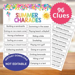Summer Charades Printable Game, Family Game Night, Fun Game for Kids ...