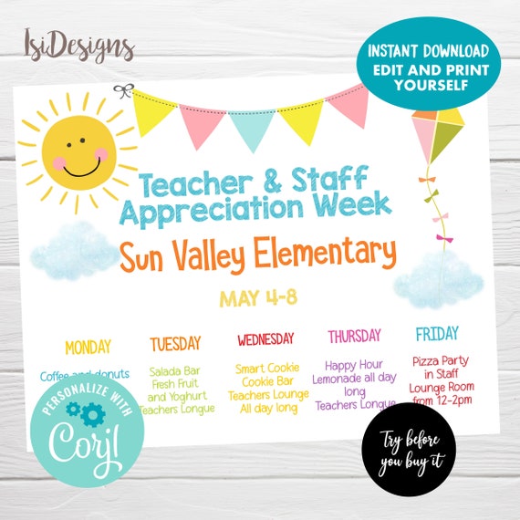 Teacher & Staff Appreciation Flyer, Instant Download, Editable ...