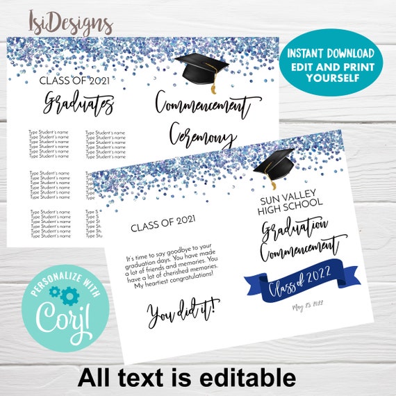 Commencement College Graduation Editable Program, High School ...