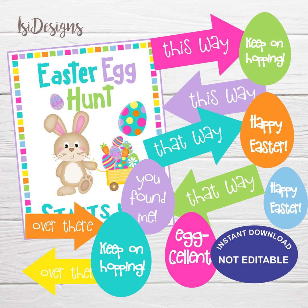 Easter Egg Hunt Printable Signs, Easter Bunny Yard Signs, Easter ...