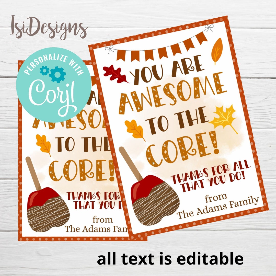 Apple Appreciation Editable Gift Tags, You Are Awesome to the Core ...