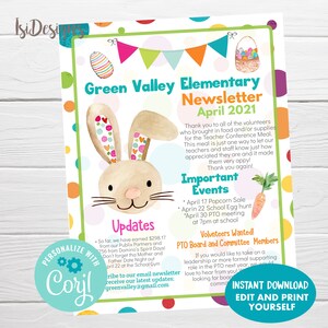 Easter PTO PTA Newsletter Flyer, Editable April Flyer Template, Instant ...