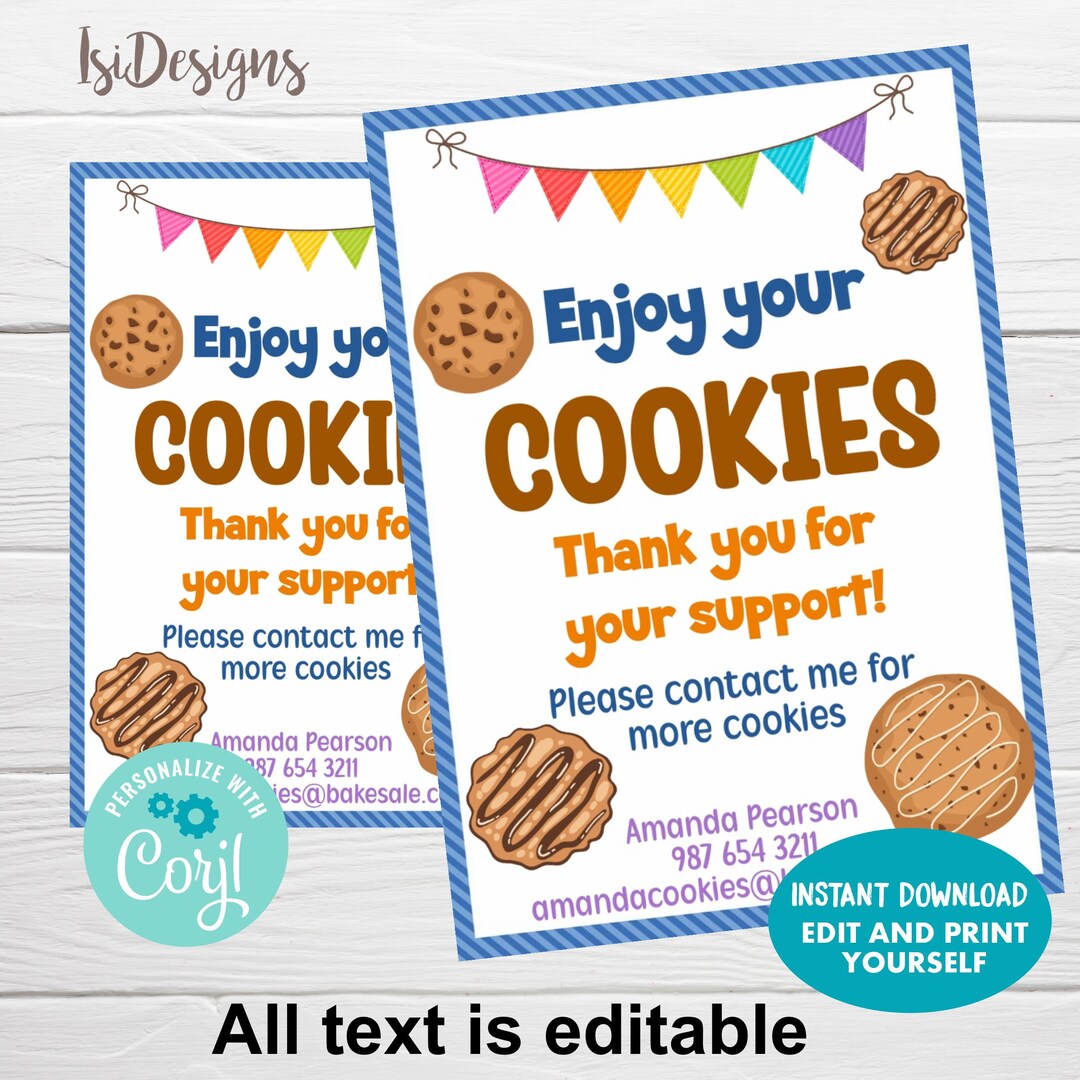 Cookie Thank You Tags, Editable Scout Cookie Thank You Note, INSTANT ...