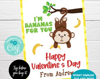 Monkey Valentine Card - Etsy