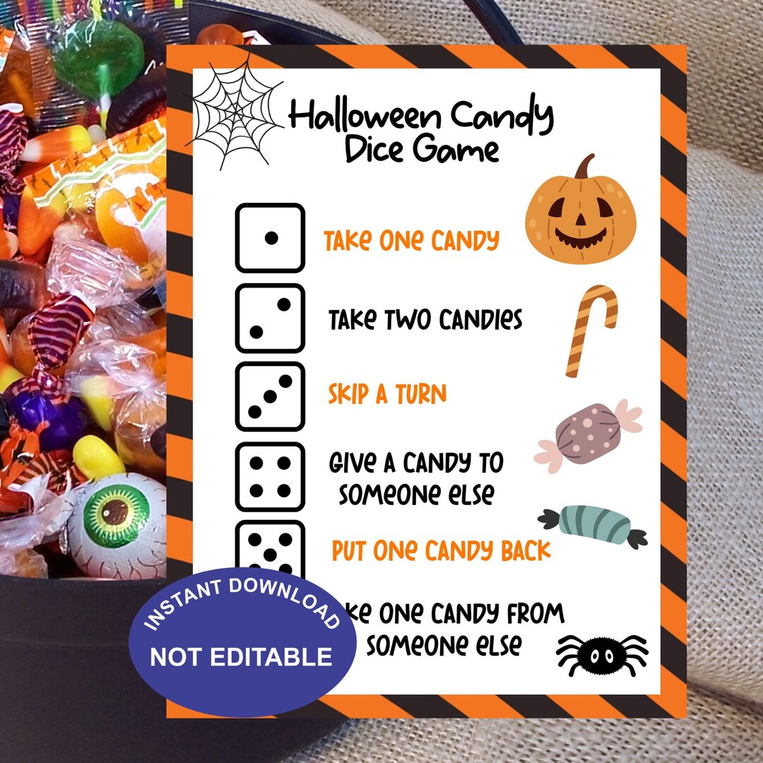 Halloween Candy Dice Game, Halloween Party Games, Printable Candy Game ...