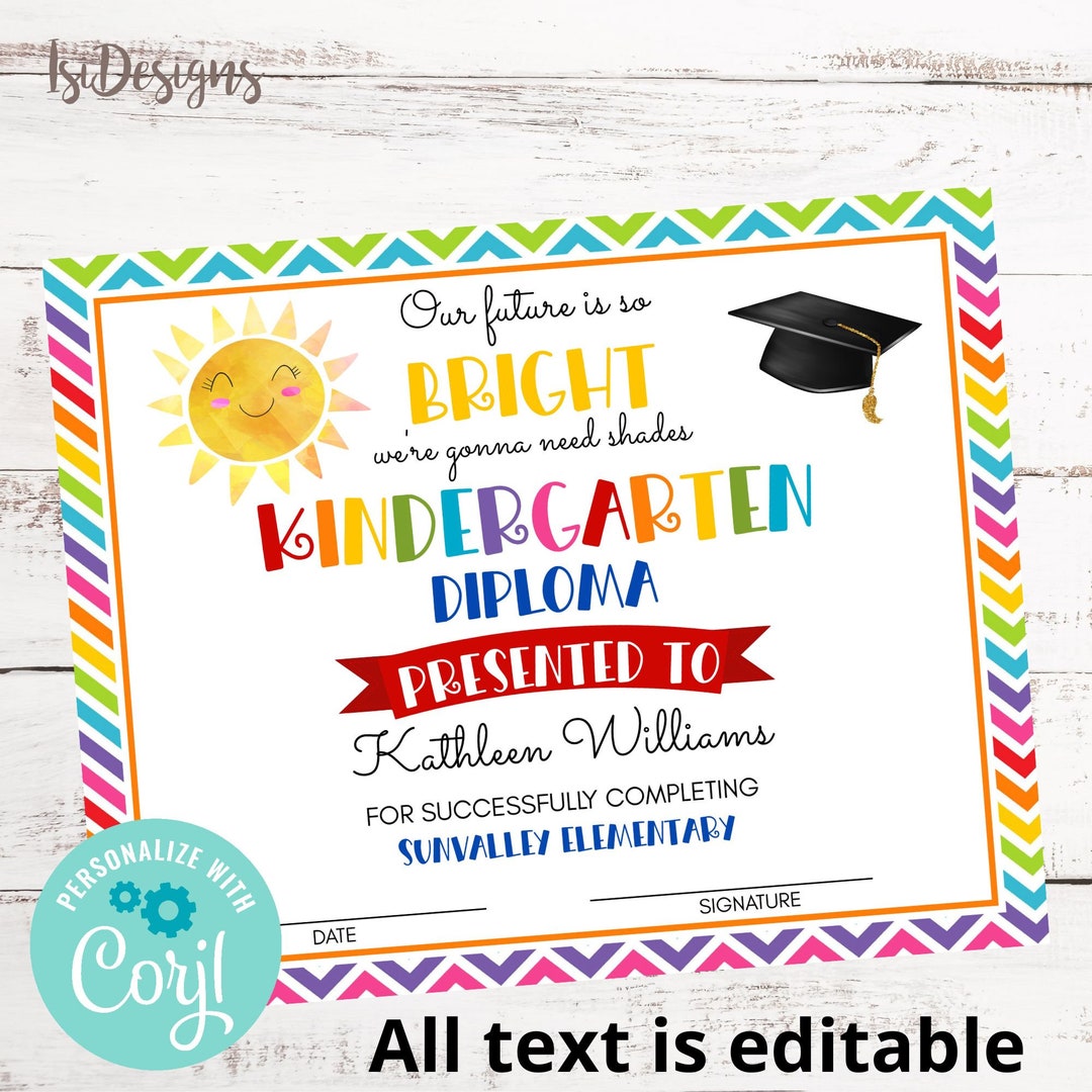 Editable Pre-k Preschool Kindergarten Graduation Diploma, Personalized ...