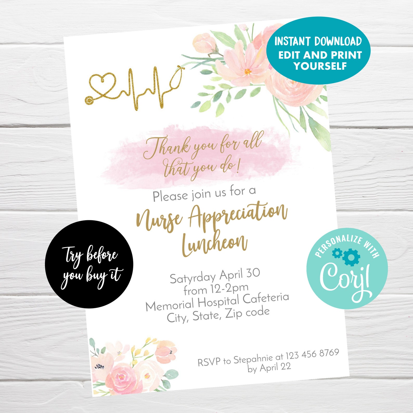 Nurse Appreciation Week Luncheon Invitation Editable Nurse - Etsy