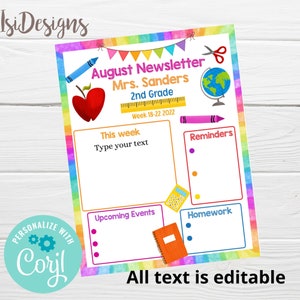 Editable Weekly Monthly School Newsletter Template, School Teacher ...
