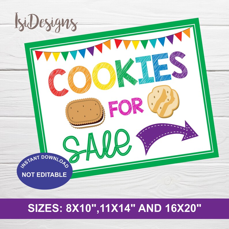 Cookie for Sale Printable Sign Instant Download Girl Scout | Etsy