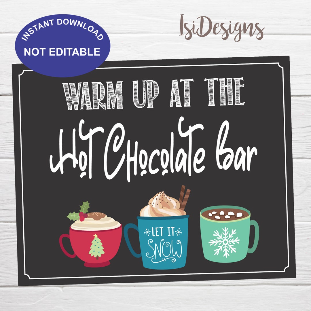 Hot Chocolate Bar Sign, Chalkboard Christmas Decoration Sign, Instant ...
