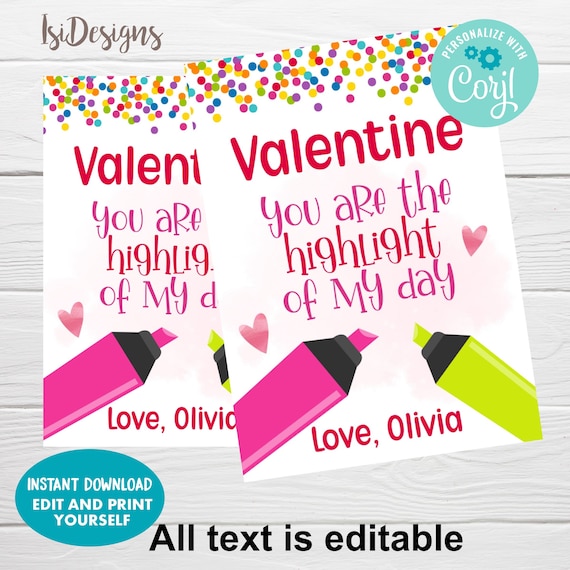 You are the Highlight of my day Valentine Tag, Instant Download ...