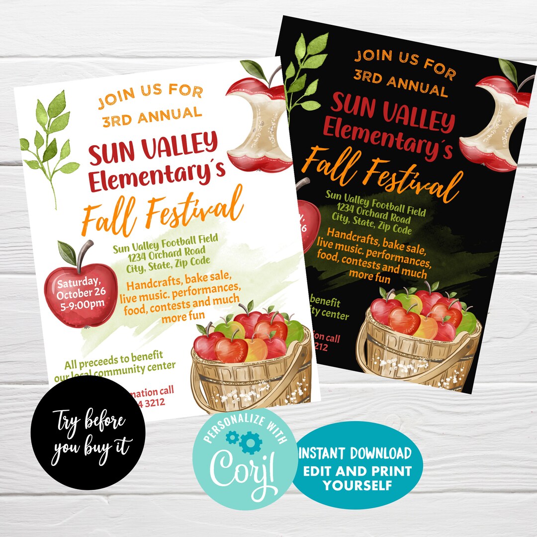 Fall Festival Editable Flyer, PTO PTA Fundraiser Event Invitation ...