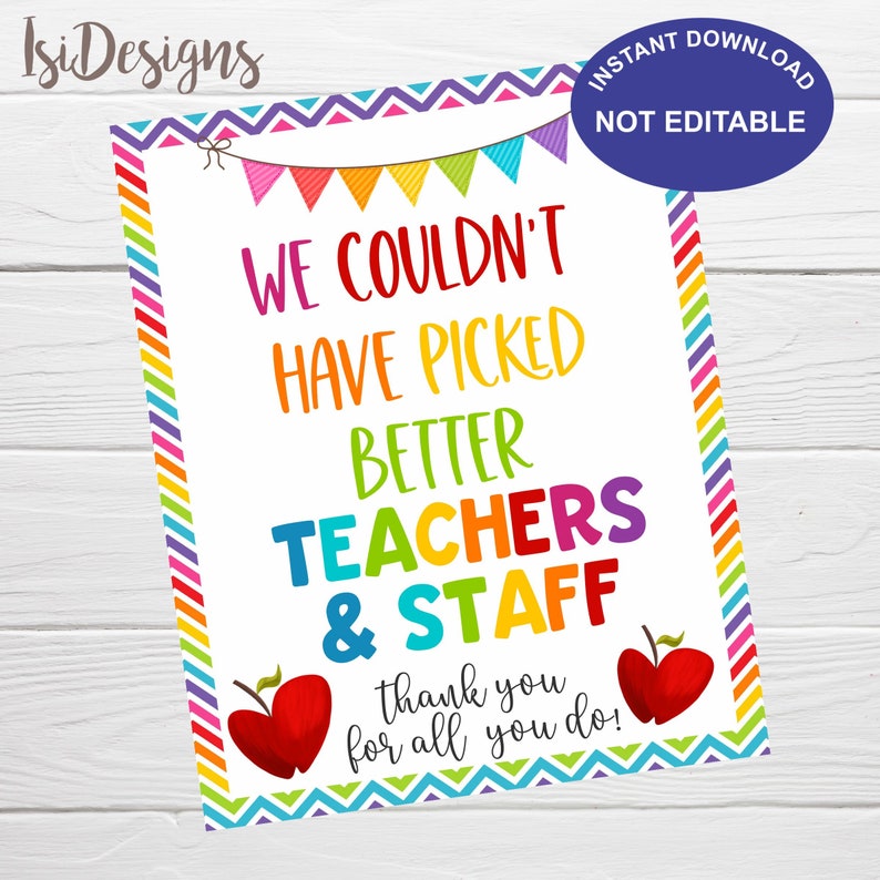 Teachers and Staff Thank You Printable Sign Teacher - Etsy