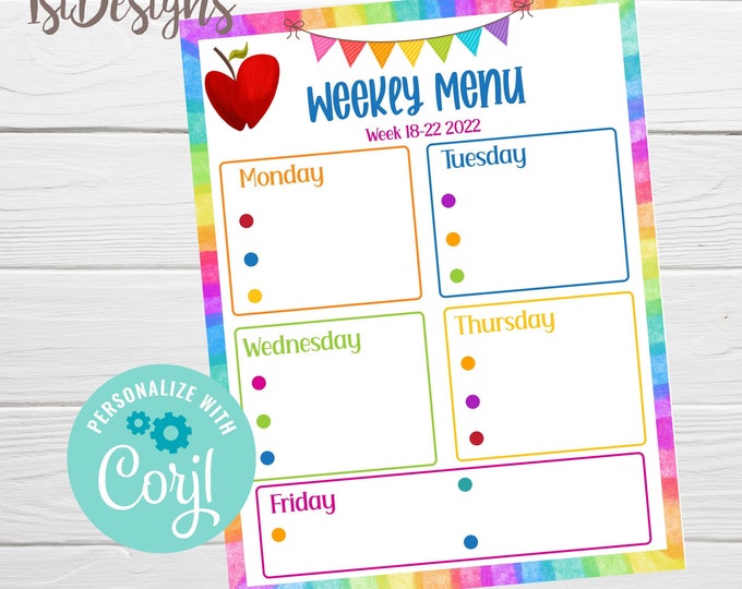 Rainbow Family Meal Plan Template, Menu Planner, Breakfast Lunch Dinner ...