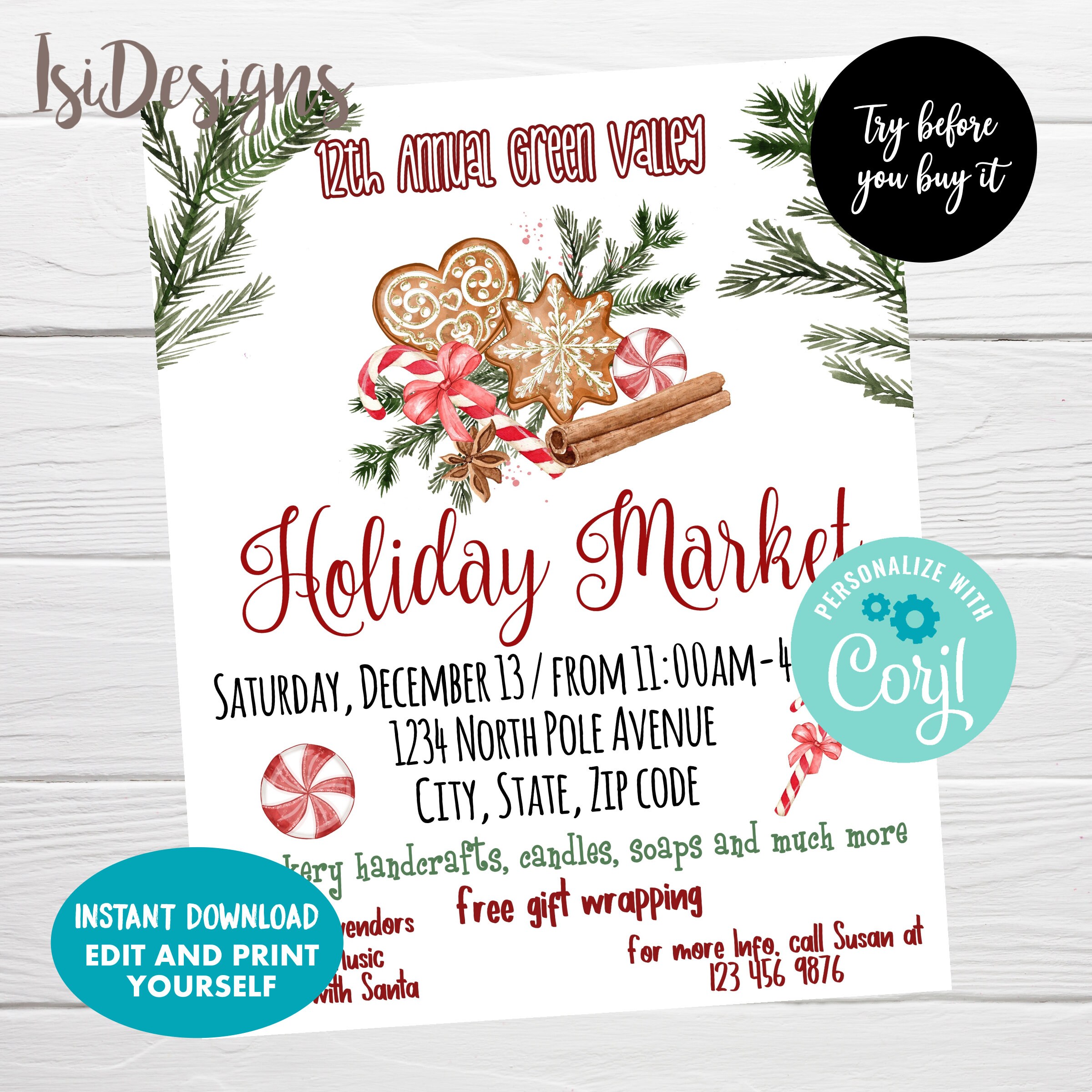 EDITABLE Holiday Market Flyer Christmas Craft Show Instant - Etsy