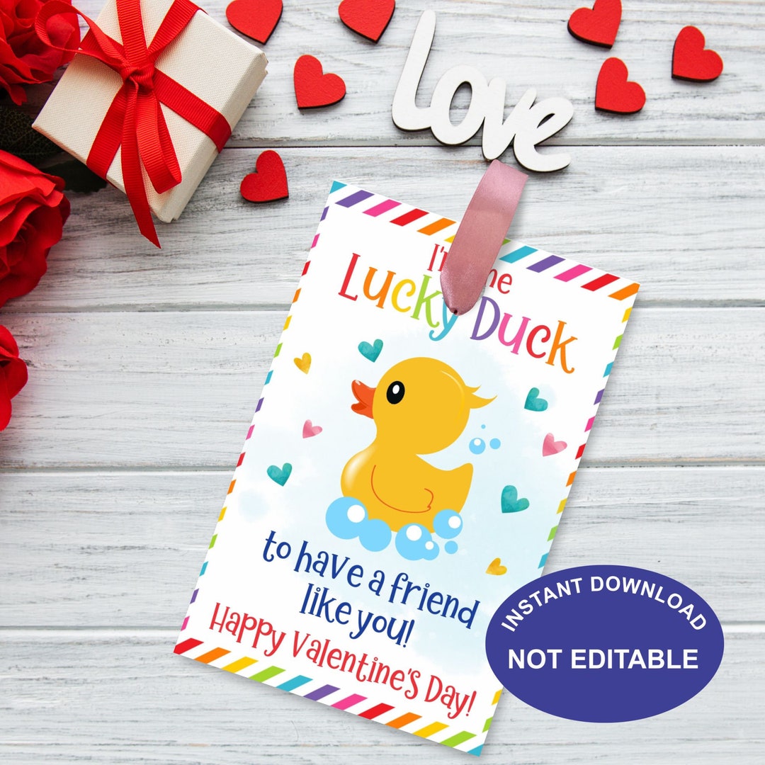 Lucky Duck Valentine Tags Printable Preschool Rubber Ducky Cards for ...