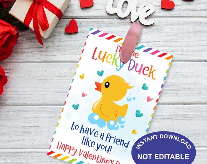 Editable Lucky Duck, Valentines Day Tags, Rubber Ducky, Printable ...