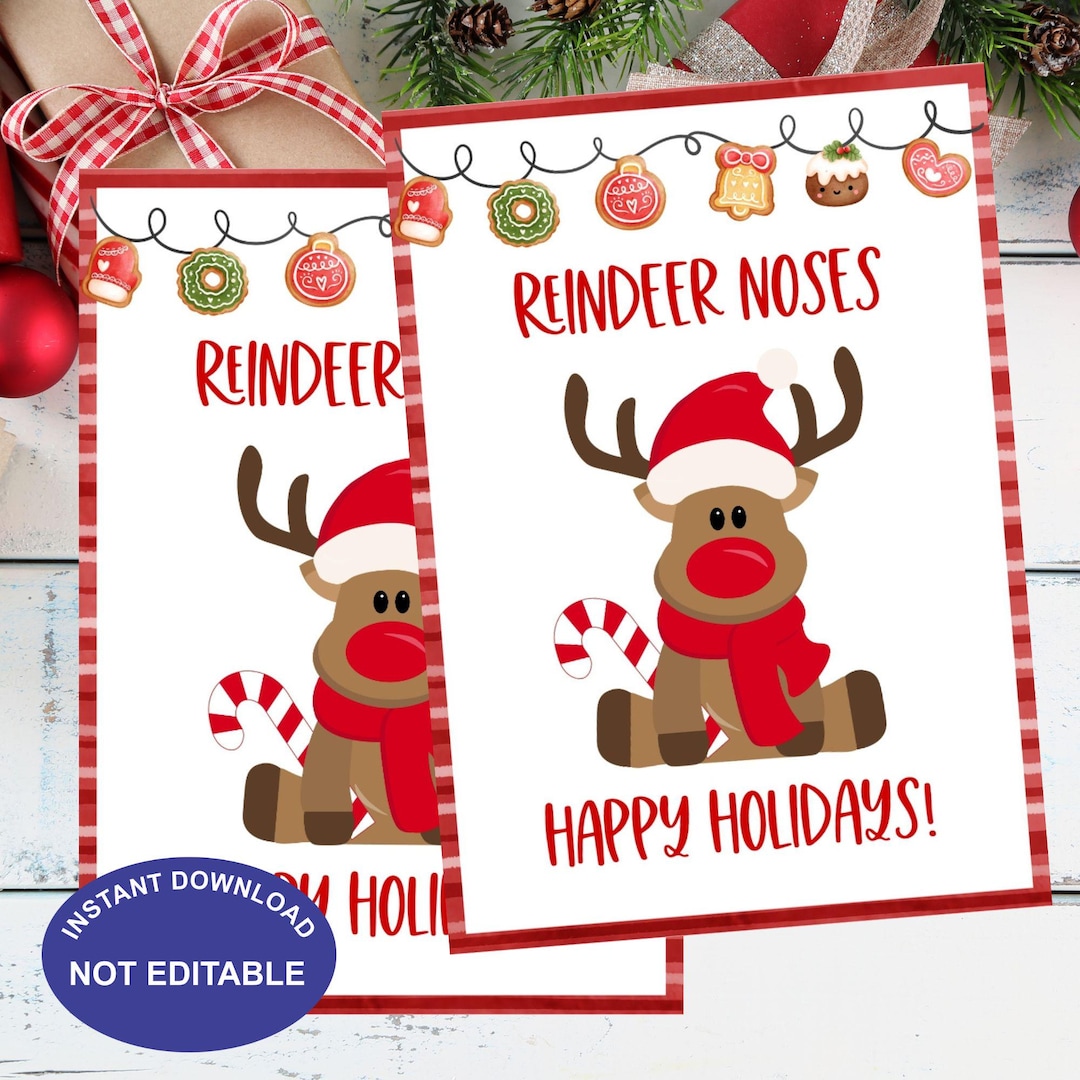 Printable Reindeer Noses Gift Tags Holiday Treat Tags Christmas Favor ...
