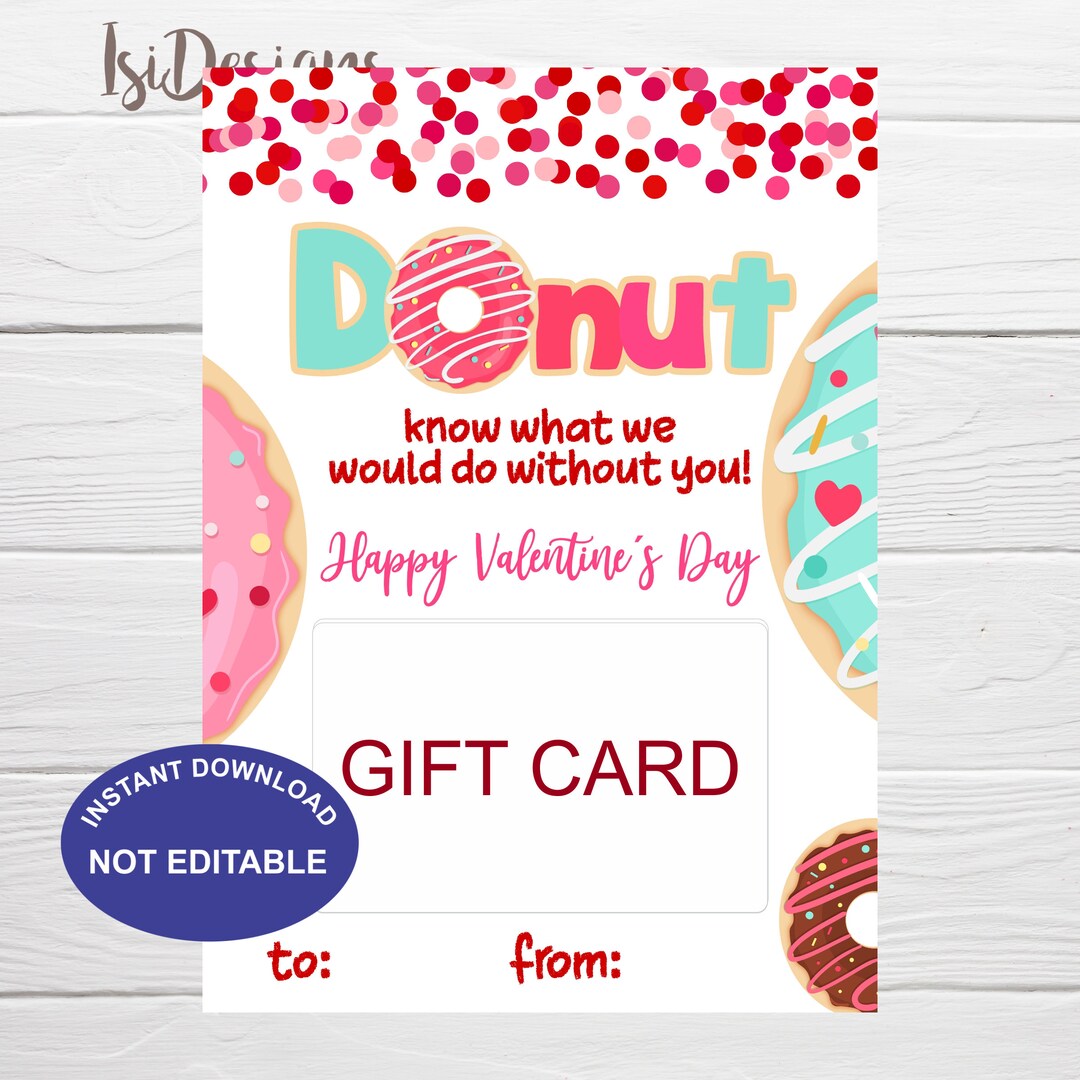 Valentine's Day Donut Shop Gift Card Holder, Printable Valentine's ...