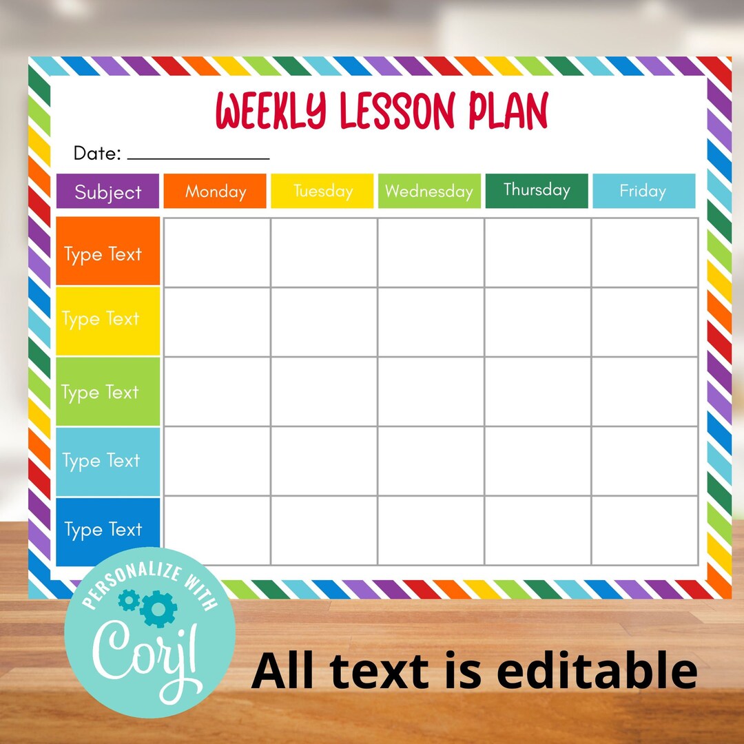 Editable Weekly Lesson Planner, Teacher Lesson Plan Template ...
