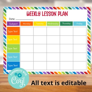Editable Weekly Lesson Planner, Teacher Lesson Plan Template ...