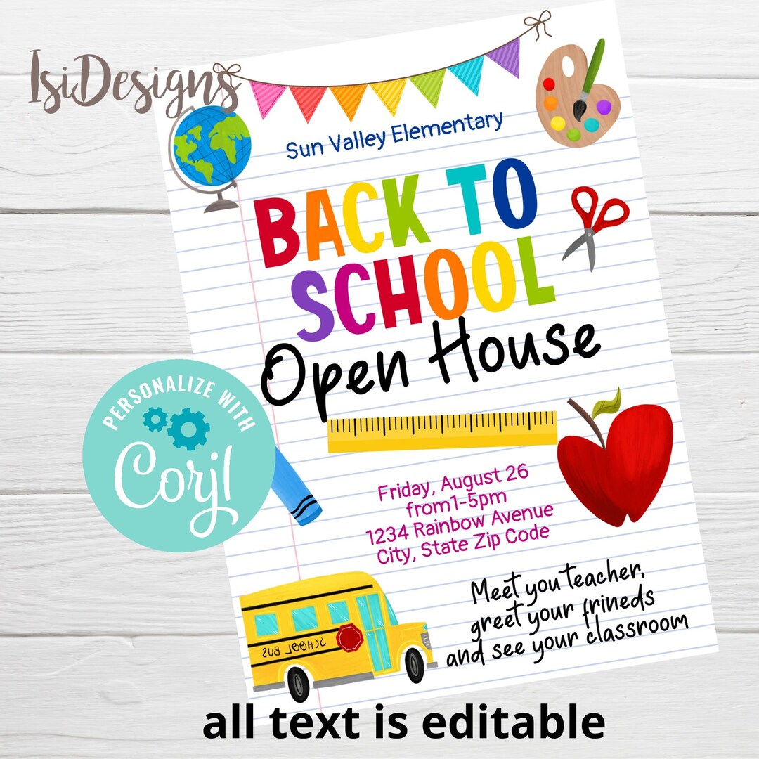 Back to School Open House Editable Flyer, PTA PTO School Open House ...