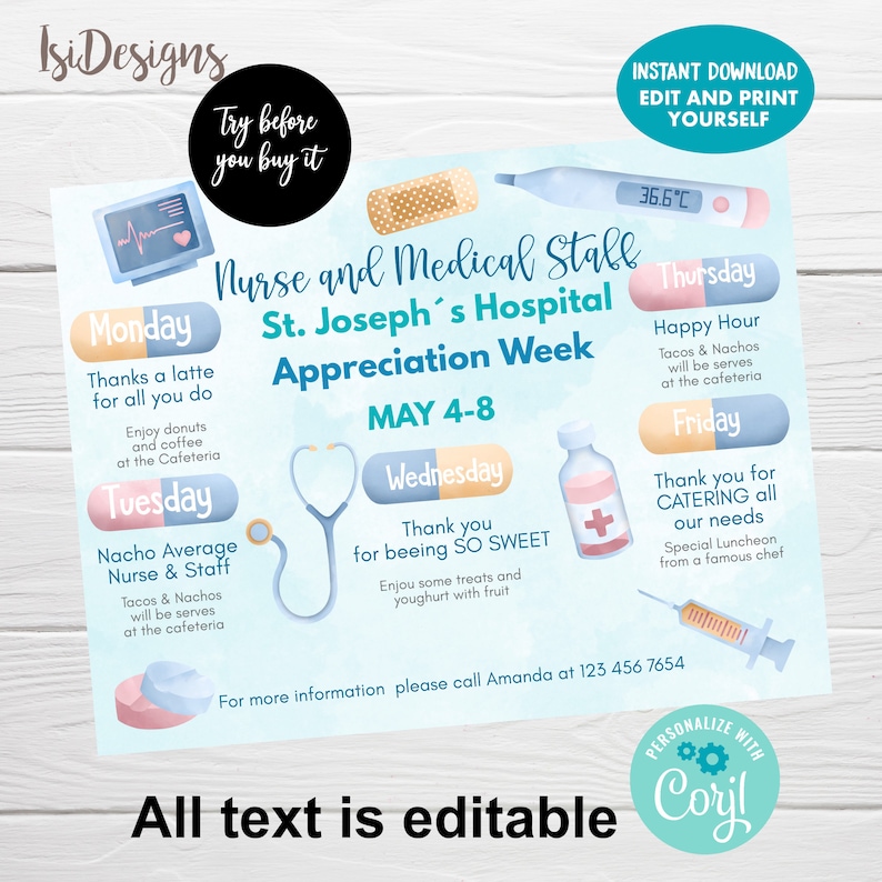 Nurse and Hospital Staff Appreciation Flyer Editable - Etsy