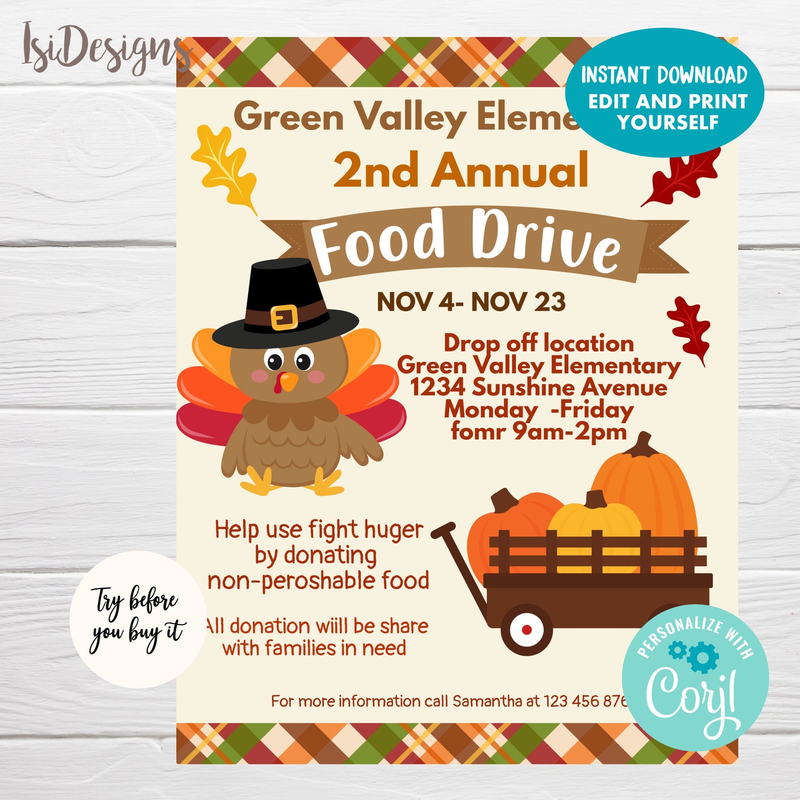 Fall Food Drive Editable Flyer, PTA PTO Flyer, School Church ...