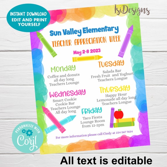 Teacher Appreciation Week Invitation, Editable School Teacher and Staff ...