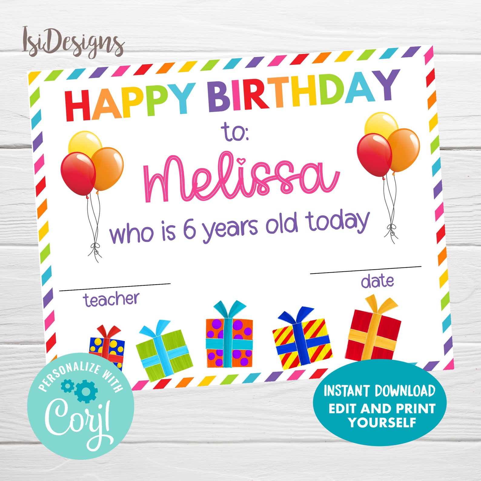 Editable Birthday Certificate Instant Download Happy | Etsy