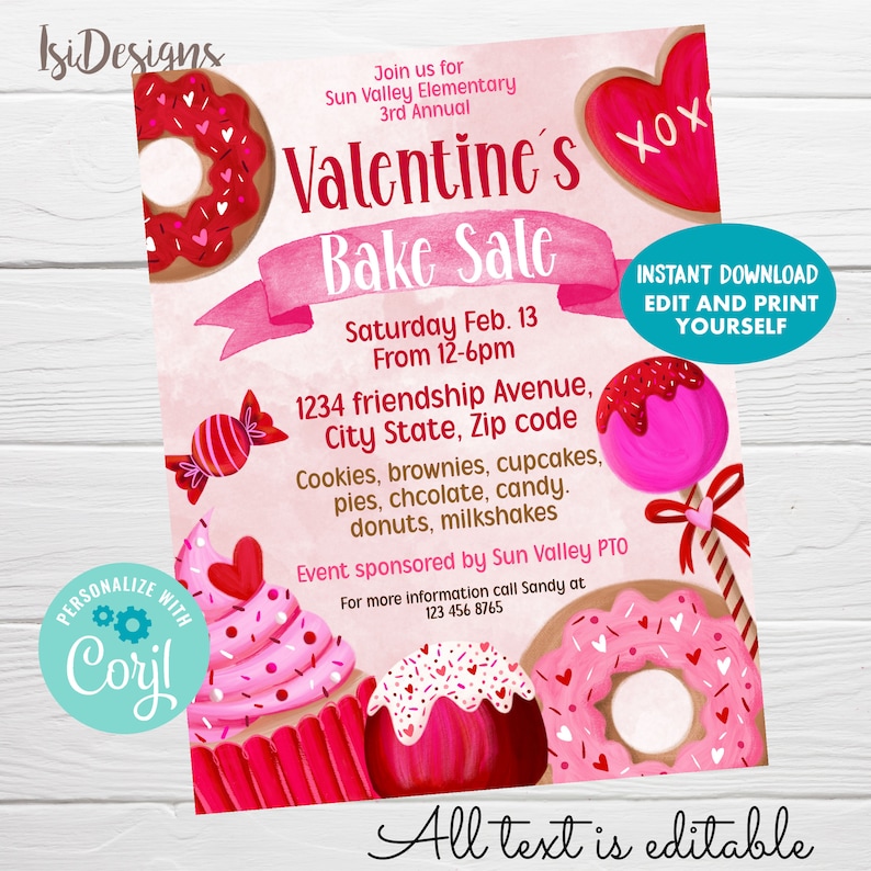 Editable Valentine's Day Bake Sale Fundraiser Flyer - Etsy