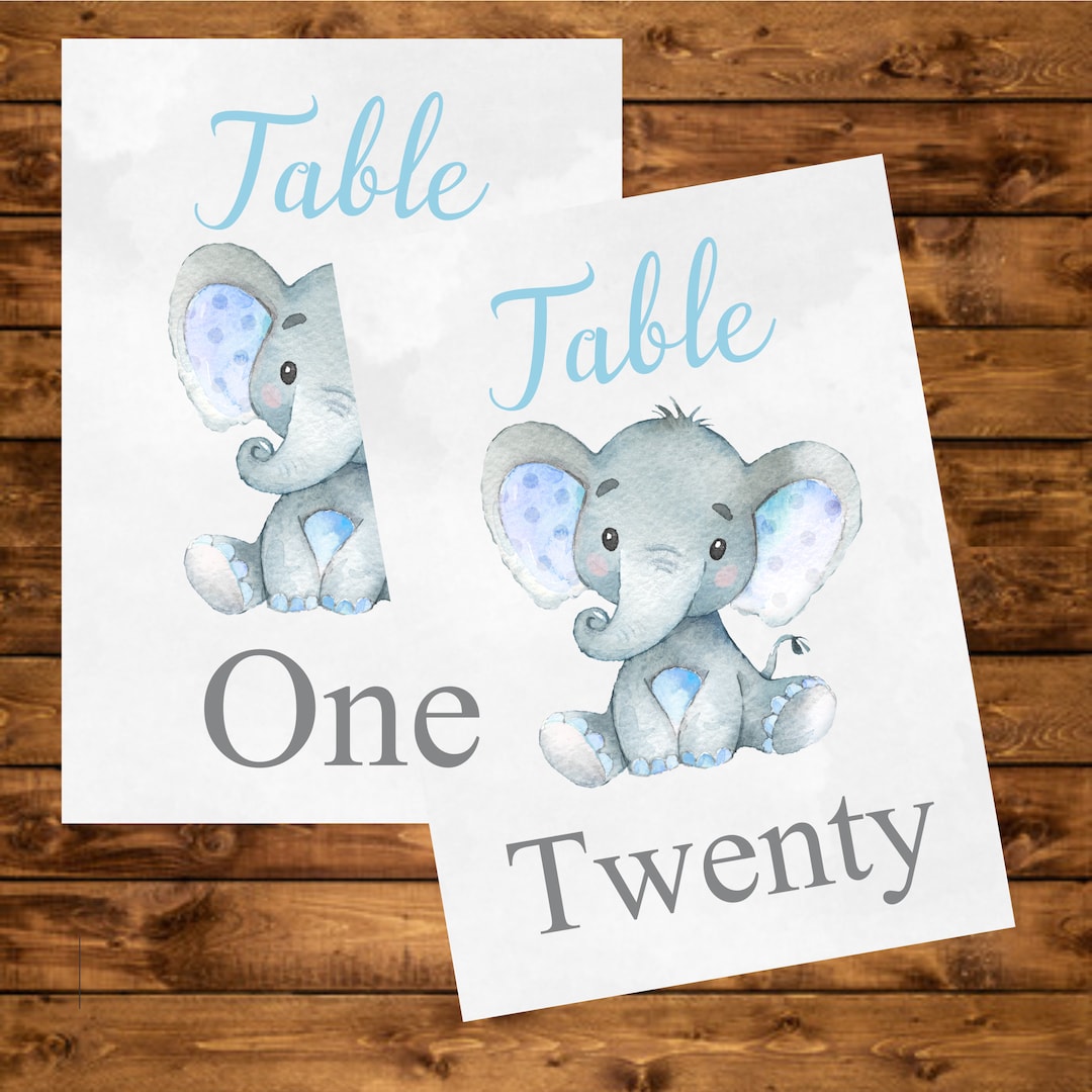 Blue Elephant Printable Table Numbers, Instant Download, Blue and Gray ...
