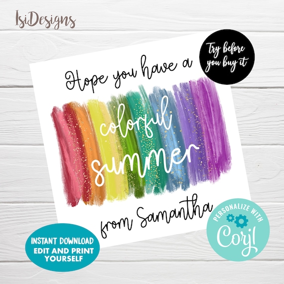 Summer Favor Tags, Instant Download, Have a colorful summer, editable ...