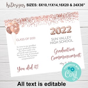 Rose Gold Graduation Ceremony Program Editable Template, College ...