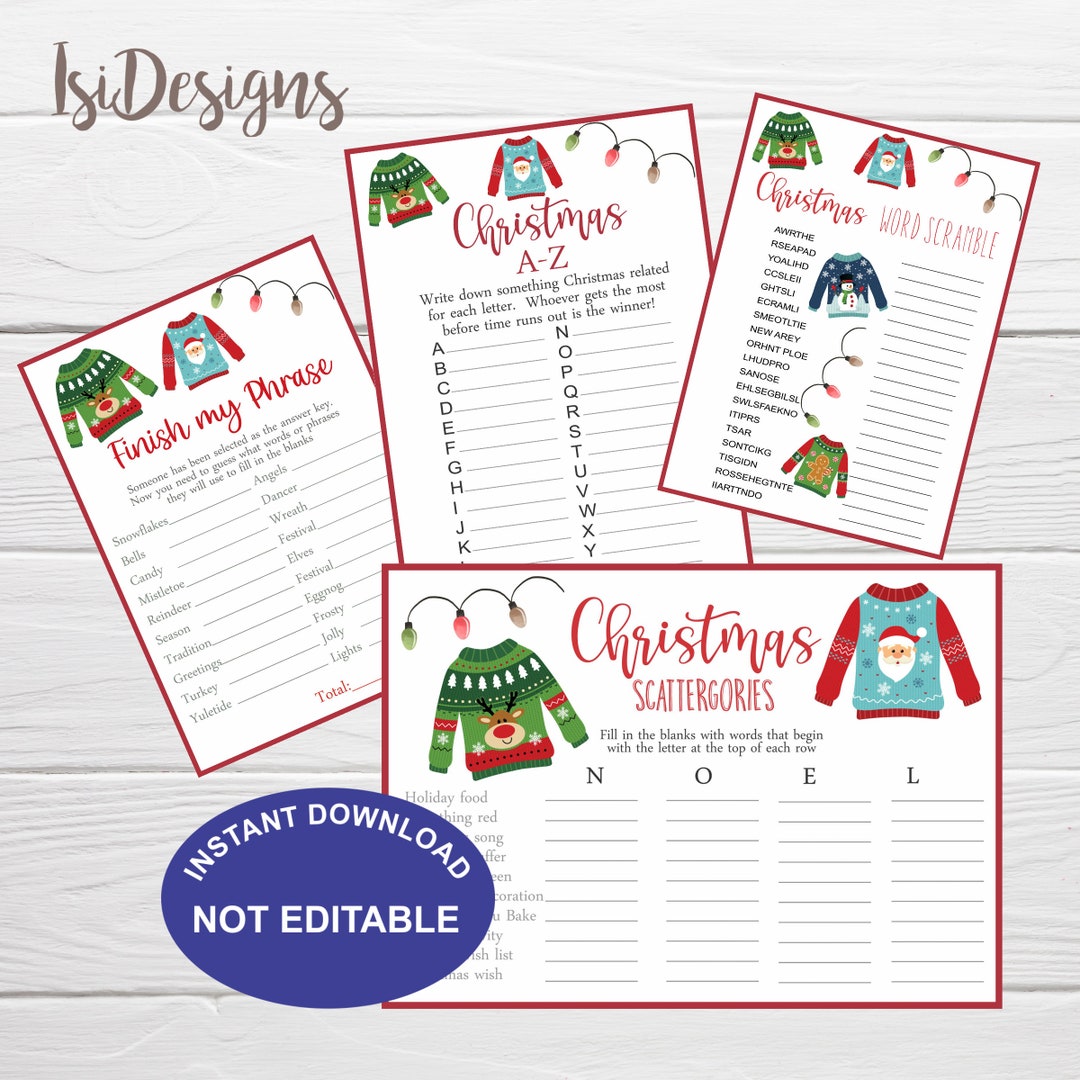 Holiday Family Games, Christmas Party Game Bundle, Instant Download, 4 ...
