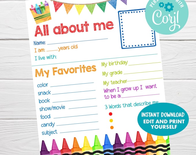 Back to School All About Me Editable Template First Day of - Etsy
