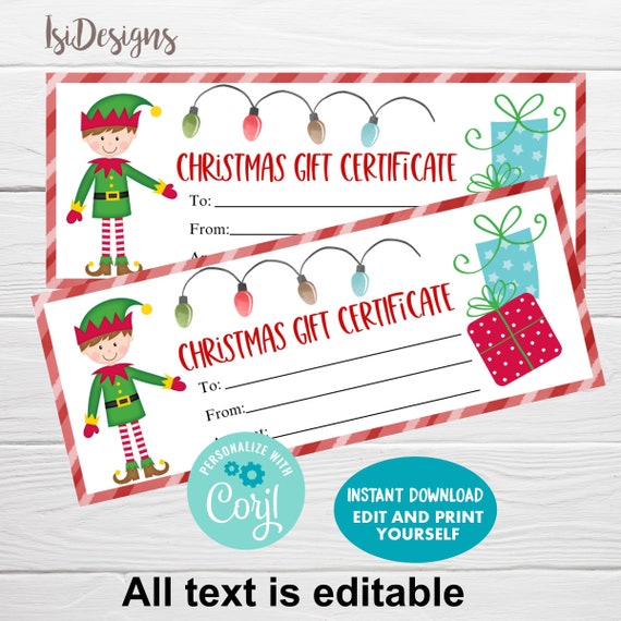 Christmas Gift Certificate, Holiday Gift Voucher Template, Gift Coupon ...