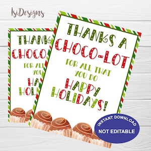 Christmas Chocolate Printable Gift Tag, Thanks a Choco-lot, PTA PTO ...