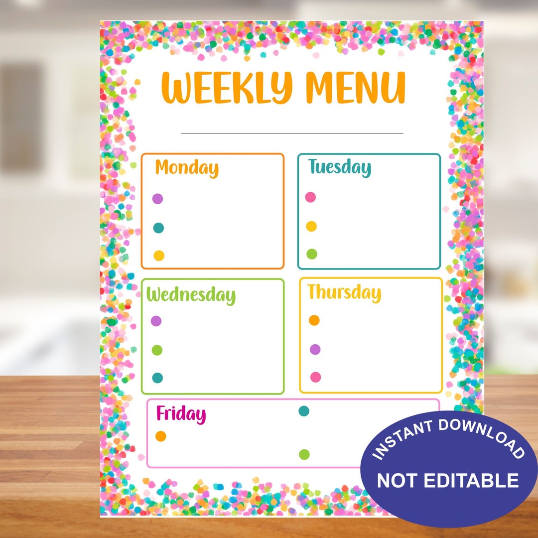 Weekly School Lunch Meal Planner | Printable Lunch Menu & Healthy Meal ...