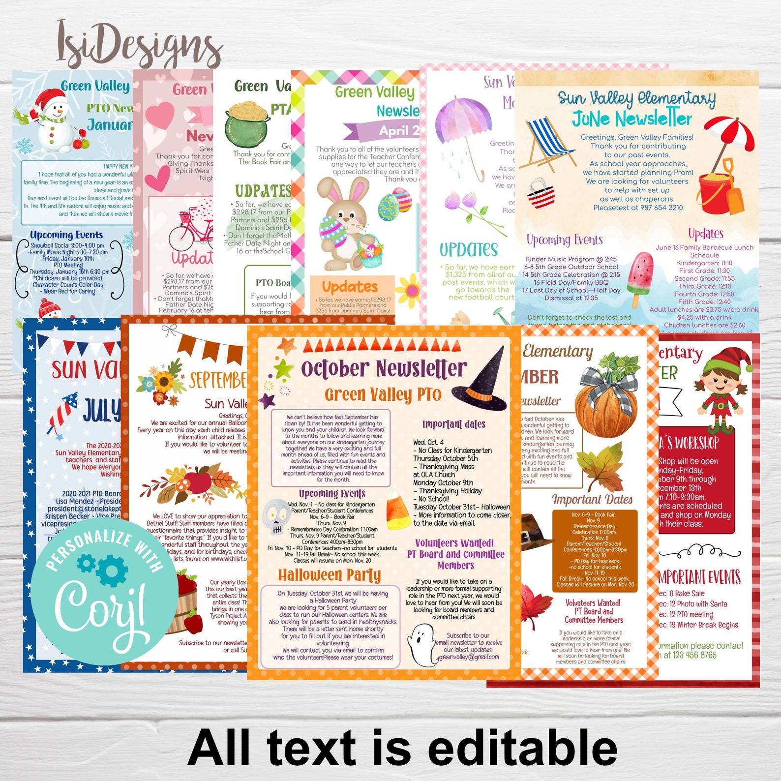 Yearly Newsletter Editable Template, PTO PTA Newsletter Bundle, School ...