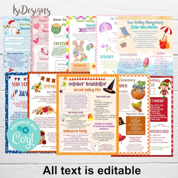 Yearly Newsletter Editable Template, PTO PTA Newsletter Bundle, School ...